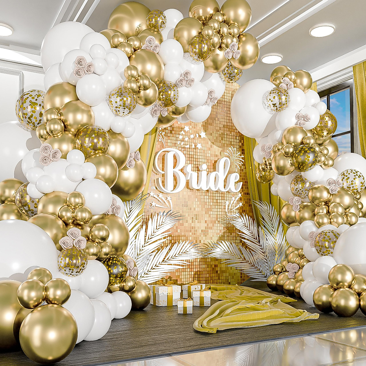 ALL-IN-1 White and Gold Balloons Garland & Arch Kit – Small and Large Gold and White Balloons – Party Decorations for Wedding, Birthday, Bridal Shower, Baby Shower, Graduation, Confetti