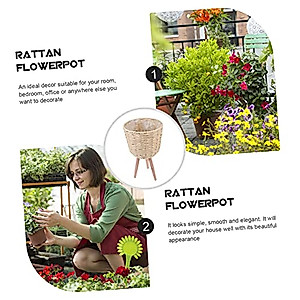 SECFOU 1Pc Rattan Floor Planter Rubbish can Outdoor pots Woven Belly Basket Plant Basket planters for Indoor Plants Seagrass Waste Basket Plant Stand Boho vase Plastic Household Plant Pot