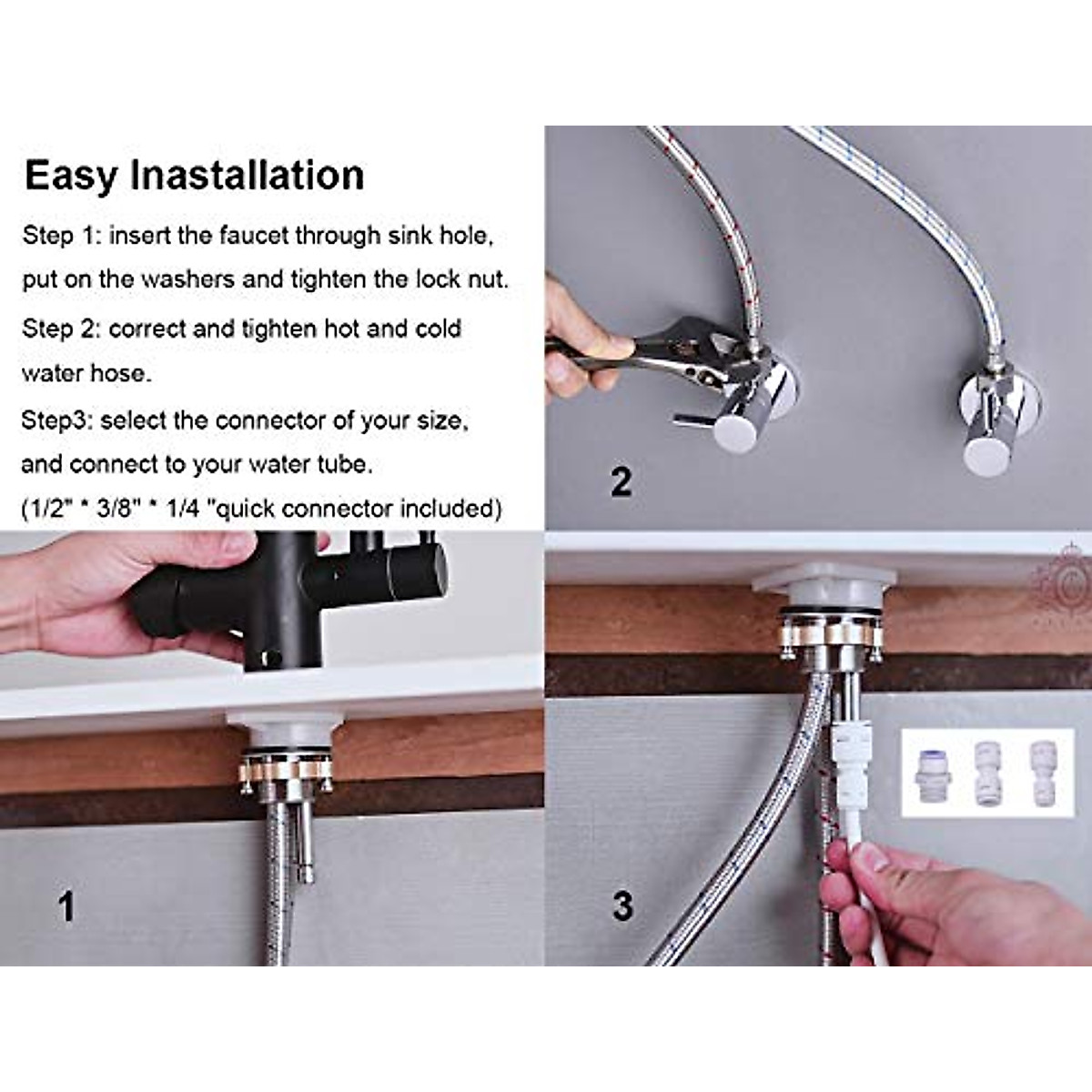 GICASA Kitchen Faucet, Commercial 3 in 1 Spring Black Kitchen Faucet, High Arc Single Hole Pull Down Sprayer Kitchen Sink Faucet, RO System Water Filter Faucet Integrated into Kitchen Faucet