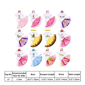 Baby Girl's My 1st Birthday Outfit Flower Printed Cotton Short Sleeve Romper Bodysuit Princess Tutu Tulle Skirt Crown Headband 3pcs Set One Year Old Party Cake Smash Photo Shooting Props Pink