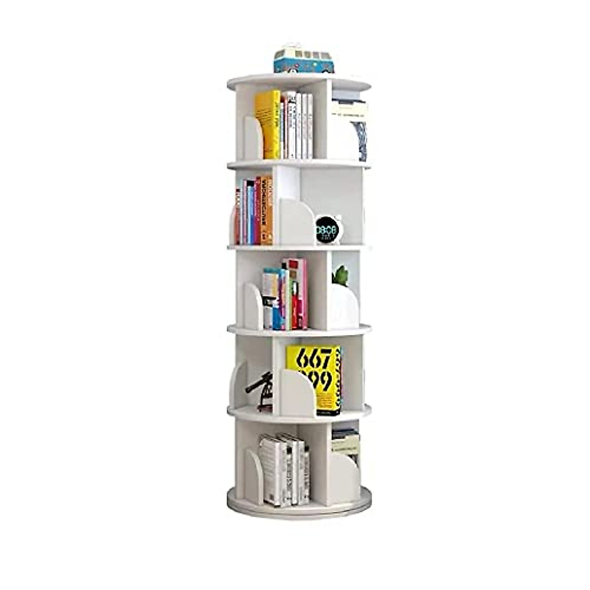 5 Tier 360° Rotating Stackable Shelves Bookshelf Organizer (White)