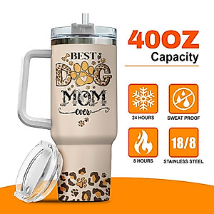 99WHALE Dog Mom Leopard Nutrition Facts, Tumbler 40 Oz With Handle Lid And Straw, Dog Mom Gifts, Mommy Day Mothers Handle Mama World Cups Print Simple Best Modern Women Black Eleven