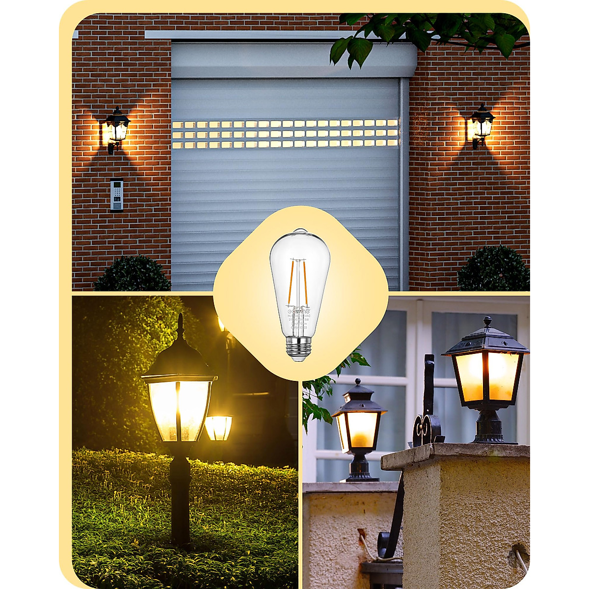 EDISHINE 6 Pack Dusk to Dawn LED Outdoor Light Bulb, Vintage Styled ST64 LED Edison Filament Bulb, 700LM 2700K Warm White with E26 Base, 8W Equivalent 60W, Light Sensing Outdoor, UL Listed