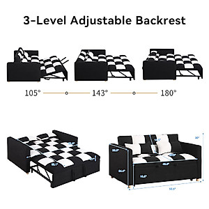 3 in 1 Loveseat Sleeper Sofa- Convertible Sofa Bed,Pull Out Couch with Adjustable Backrest,Multi-Functiona Lounge Chair with Teddy Fabric for Living Room,Small Space (Black White)