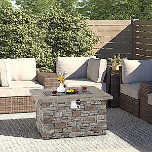 Giantex Propane Fire Pit Table - 2-in-1 Outdoor Rectangle Fire Table W/Volcanic Rock & PVC Cover, Stainless Steel Burner, 50,000 BTU Heat Output, Faux Stone Surface, 43.5” Gas Fire Pits for Outside