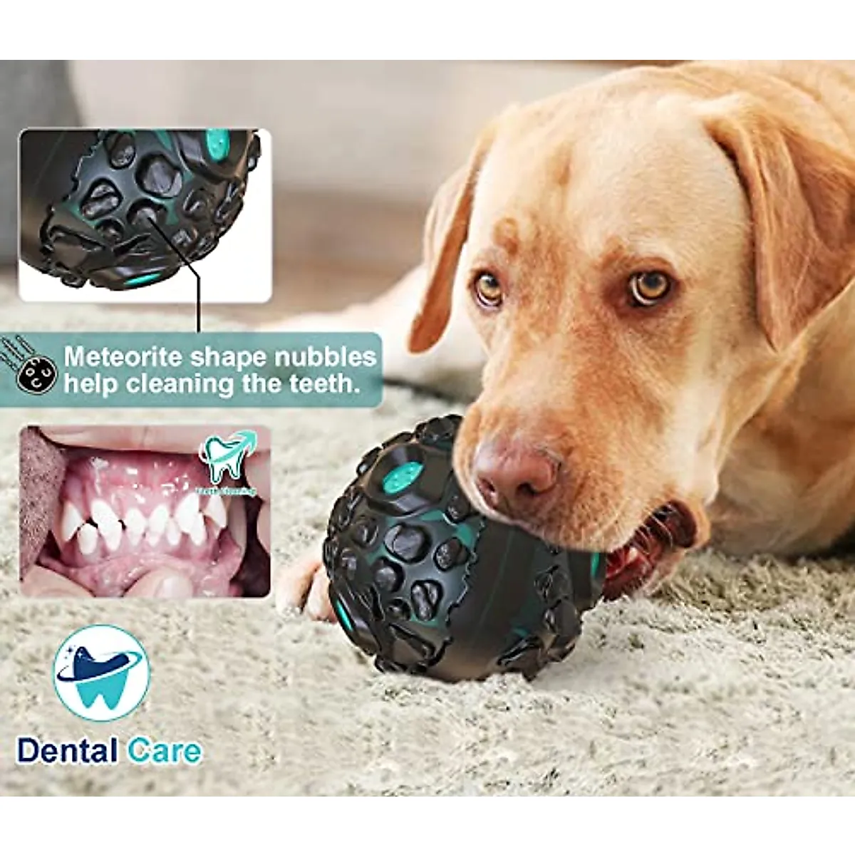 MITAIKO Dog Toy Ball for Aggressive Chewers, Interactive Fetch Dog Ball with Fun Squeaky Giggle Sound, Durable for Small Medium Large Dogs, Non-Toxic Elastic Rubber Pet Chew Toys, Black & Lake Blue