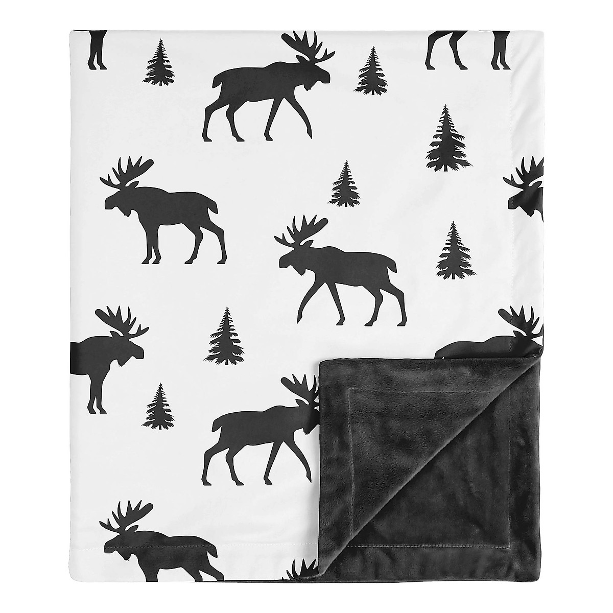 Sweet Jojo Designs Woodland Moose Rustic Patch Baby Boy Receiving Security Swaddle Blanket for Newborn or Toddler Nursery Car Seat Stroller Soft Minky - Black and White