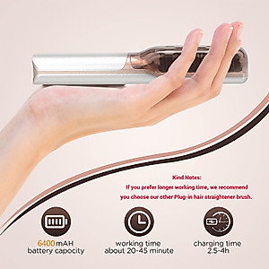 IHHAIR Hot Hair Straightener Brush,Portable Mini Cordless Hair Straightener with Travel Size USB Rechargeable 6400MAH,2 in 1 Hot Comb Hair Straightener for Women & Men with Short Hair(White)