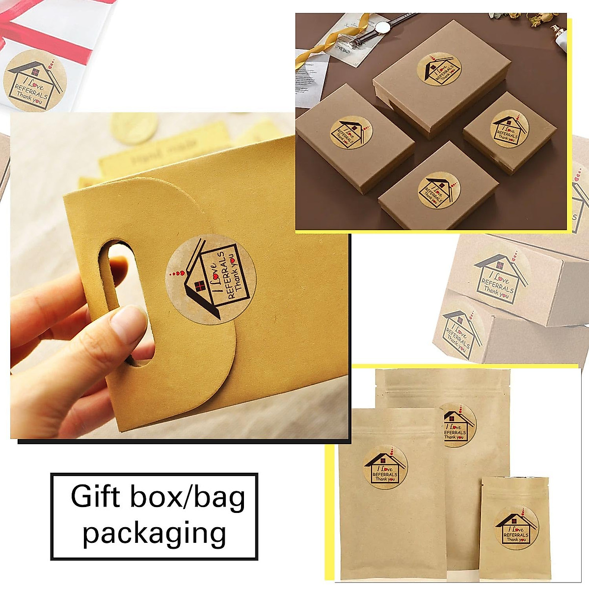 I Love Referrals Stickers House Shaped Thank You Labels 1.5" Kraft Real Estate House Stickers Agents and Sales Supplies Realtor Supplies, Salon, Small Business Mailer Seal Stickers 500 Pcs