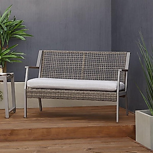 Real Flame Calvin Outdoor Loveseat, Two-Seater Couch, Powdered Aluminum Frame with Resin Wicker Weave