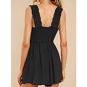 DEEP SELF Romper for Women, Wide Leg Summer One-Piece Shorts Jumpsuit with Straps and Pockets (Large, 1-Black)