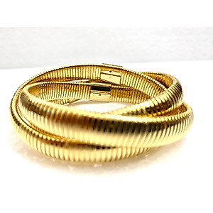Marshal Metal Fashion Bracelet Omega Stretch Triple Cobra Bracelet (10mm x3) (Gold)