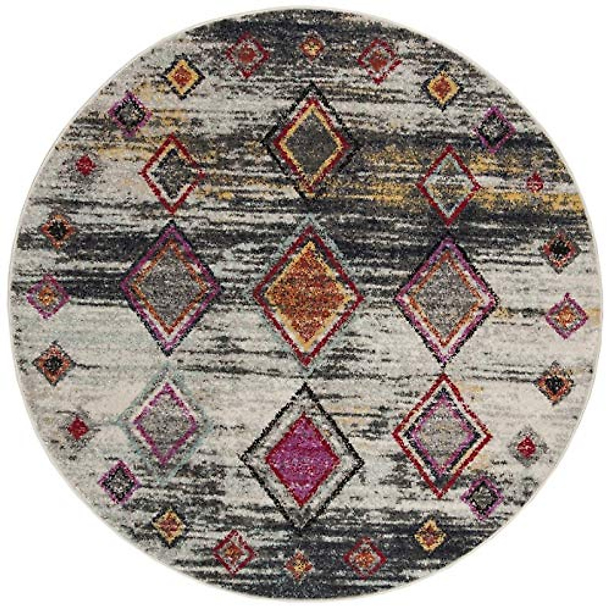SAFAVIEH Adirondack Collection 6' Round Light Grey / Red ADR205F Moroccan Boho Non-Shedding Dining Room Entryway Foyer Living Room Bedroom Area Rug