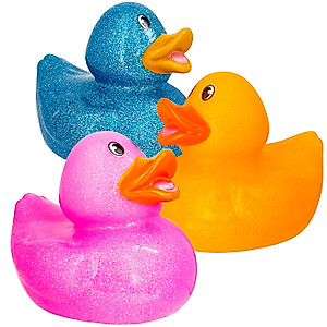 The Dreidel Company Giant Glitter Rubber Duck Toy with Sound Assortment Duckies for Kids, Bath Birthday Gifts Baby Showers Summer Beach and Pool Activity, 6" (3-Pack)
