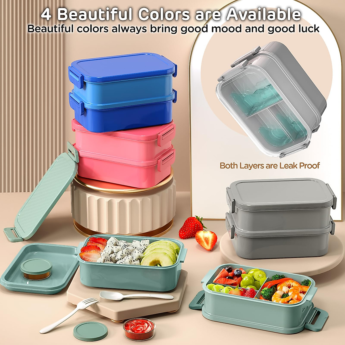 DaCool Food Thermos for Hot Food 16 Ounce Vacuum Stainless for Kids/Adults Lunch Box Adults Bento Box 74 OZ All-in-One Stackable Lunch Box Containers
