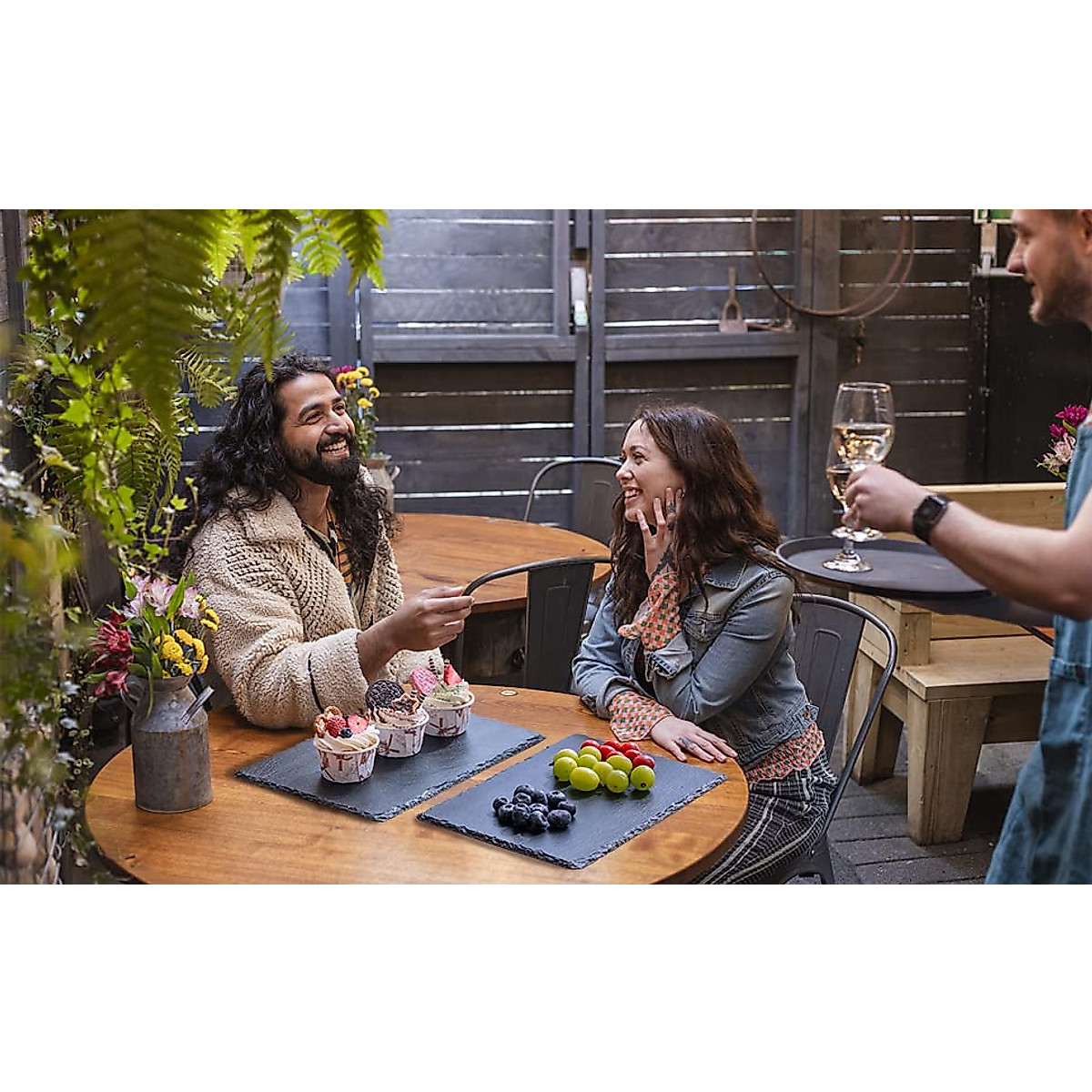 WLWNWFT 2 Pcs 16x12in Large Slate Cheese Boards Slate Board for Meat Cheese Appetizers, Slate Cheese Tray Serving Plate Tray Serving Stone Board Slate Platter with 2 Chalks for Christmas Housewarming