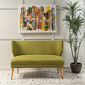 Christopher Knight Home GDFStudio Dumont Mid-Century Modern Fabric Settee, Green and Natural