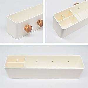 Bedside Floating Shelf with Wooden Hooks, Wall Adhesive Shelf in Bedroom, Bathroom, Dorm, Storage Organizer for Phone, Glasses, Tv Remote, Keys, Headphones (White)