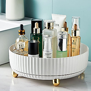 CESTATIVO Lazy Susan, Makeup Perfume Organizer, Rotating Turntable Organizer for Cabinet, Bathroom Vanity Tray Organizer with Large Capacity, White