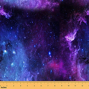 Galaxy Upholstery Fabric by The Yard, Purple Blue Universe Starry Sky Reupholstery Fabric for Chairs,Outer Space Theme Decorative Fabric for Outdoor and Home DIY Projects, 1 Yard, Blue Purple