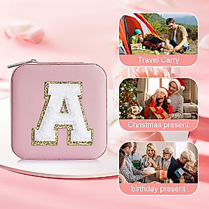 WWDAY Small Travel Jewellery Box, Fashion Jewellery Box, Pink Jewellery Box for Girls,Alphabet Jewelry Box（Pink-A）， Halloween and Christmas Gifts, Gift for Girlfriends, Wedding Gift