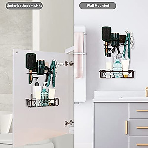 Jashlife Hair Dryer Holder Wall Mounted, Pasteable Installation, Blow Dryer Holder Wall Mount, Be Used Separately, Hair Tool Organizer Wall Mount, Hot Styling Bathroom Storage Basket for Curling Wand