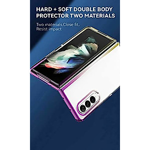 EAXER for Samsung Galaxy Z Fold 3 5G Shockproof Acrylic Gradient Clear Cover Skin Case Slim Thin Crystal Scratchproof Hard PC Gradient Shock Absorption Flexible TPU Soft Bumper Red Purple
