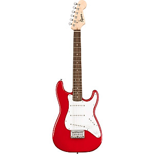 Fender Squier 3/4 Size Kids Mini Stratocaster Electric Guitar Learn-to-Play Bundle with Amp, Cable, Tuner, Strap, Picks, Fender Play Online Lessons, and Austin Bazaar Instructional DVD - Dakota Red