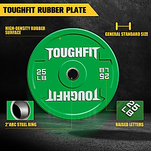 ToughFit Color Coded Olympic Bumper Plates for Barbell, 2-Inch Weights Plates With Steel Insert Weight Lifting Plate for Strength Training in Home Gym,10LBS