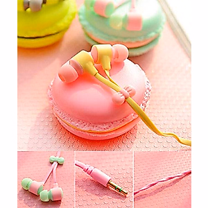 Amberetech Cute 3.5mm in Ear Earphones Earbuds Headset with Macaron Earphone Organizer Box Case for iPhone,for Samsung,for Mp3 iPod Pc Music (Pink)