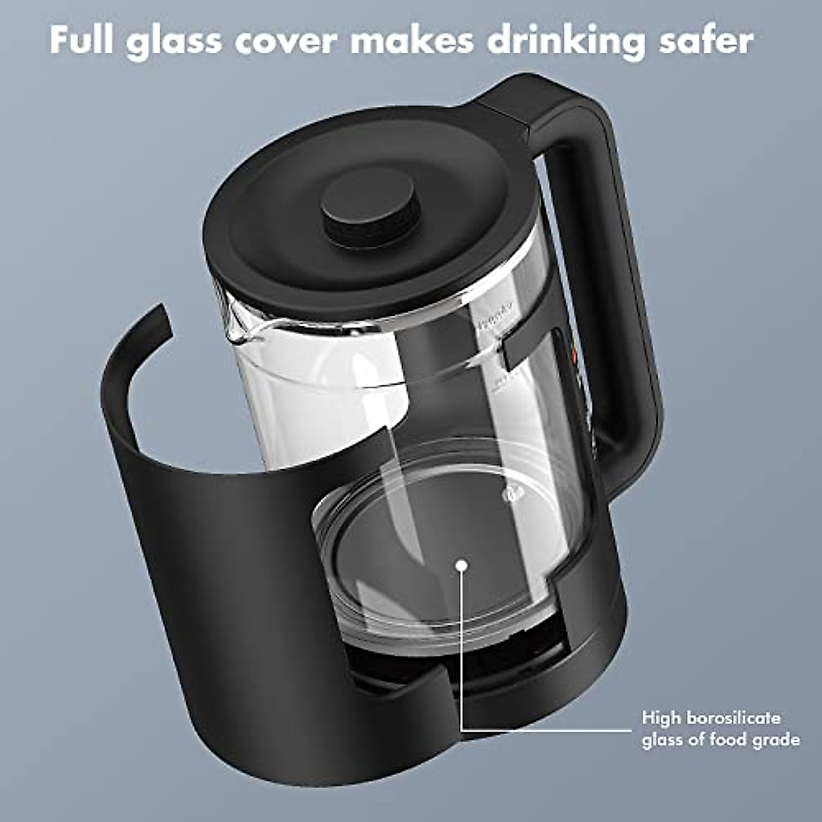 Smart Electric Kettle Quiet Glass Electric, Prevent Limescale Ruste Lnner Liner Base，Keep Warm Tea Kettle & Hot Water Boiler，Temperature Control with 5 Presets，Auto Shutoff and Boil-Dry Protection
