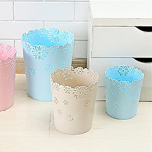 SNOBUOWIN 3PCS Garbage Can Wastebasket, Hollow Flower Shape Plastic Lidless Wastepaper Baskets Trash Can (Purple)