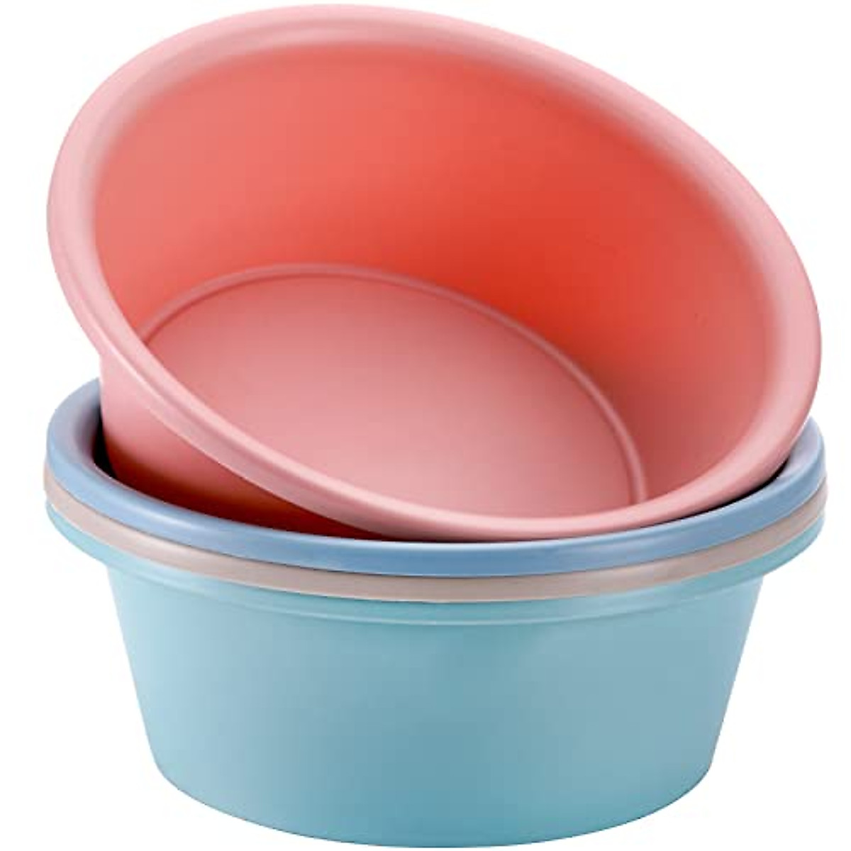 AVLA 4 Pack Round Plastic Wash Basin, 5 Quart Stackable Camping Dishpan, Portable Vegetable Fruit Dish Tub, PP Small Multipurpose Washtub for Face Cleansing, Home Kitchen Sink Outdoor Indoor