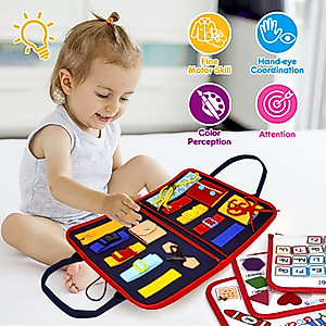HarVow Busy Board for Toddlers, Montessori Home Teach Life Skills & Learning Skills for Kids 2-4, Montessori Educational Toys, Sensory Autism Toys, Preschool Learning Activity for Boys & Girls Age 1-3