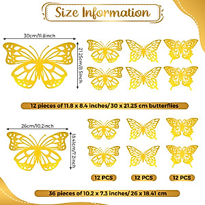 Yeaqee 48 Pcs Large Butterfly Party Decoration 3D Butterflies Wall Decor Set 2 Sizes 3 Styles Large Stickers for Birthday Baby Shower Nursery Bedroom Wedding Decor Cutouts (Gold)