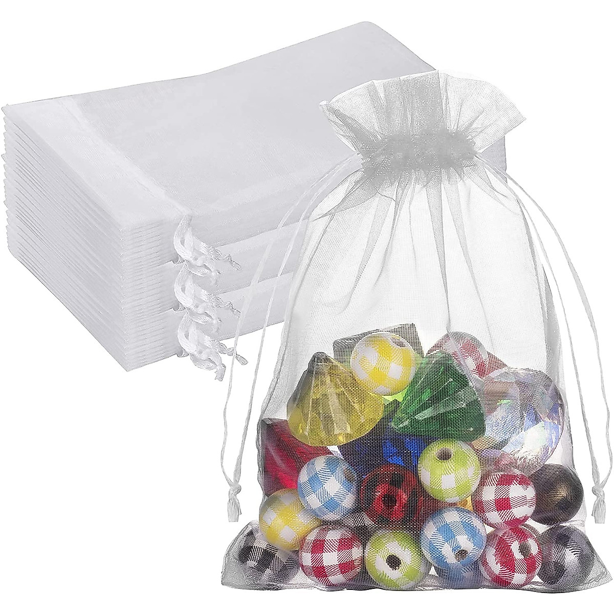 100PCS Premium Sheer Organza Bags, White Wedding Favor Bags with Drawstring, 5x7 inches Jewelry Gift Bags for Party, Jewelry, Festival, Makeup Organza Favor Bags,net gift bags,drawstring goody bags,Penetrating Light Fruit Protection Bags