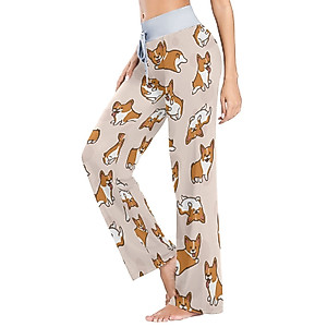 Women's Pajama Pants Little Corgi Sleepwear Lounge Pajama Bottoms Flesh-Colored M