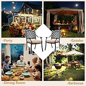 2 Pcs Outdoor Cast Aluminium Dining Chairs Set - All Weather Patio Chairs with Removable Cushions, Antique Brass Patio Chairs with Armrests Backrests for Bistro, Restaurant, Garden, Backyard