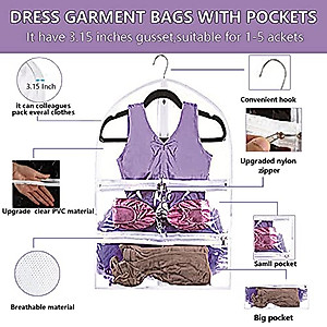 WJWSKI Clear Kids Dance Garment Bag for Hanging Clothes,35 Inch Waterproof PVC Travel Garment Bag with 3 Pockets for Dance Costumes,Sports,Skating,Theatre,Beauty Pageants & More