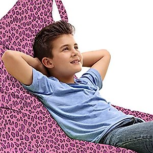 Ambesonne Safari Lounger Chair Bag, Composition of Leopard Skin Spots Hand Drawn Like Pinkish Blemishes, High Capacity Storage with Handle Container, Lounger Size, Hot Pink Pale Pink