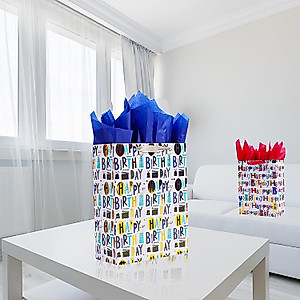 Elephant-package 2Pcs 12.6&quot; Large Happy Birthday Gift Bags with Tissue Paper for Birthday Party.