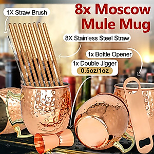 Moscow Mule Copper Mugs- Set of 8 Copper Plated Stainless Steel Mug 18oz, for Chilled Drinks (8 pcs)