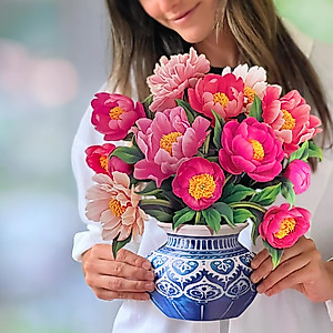Freshcut Paper Pop Up Cards, Peony Paradise 12 inch Paper Flower Bouquet Greeting Cards with Blank Note Card & Envelope, Birthday Gifts for Women
