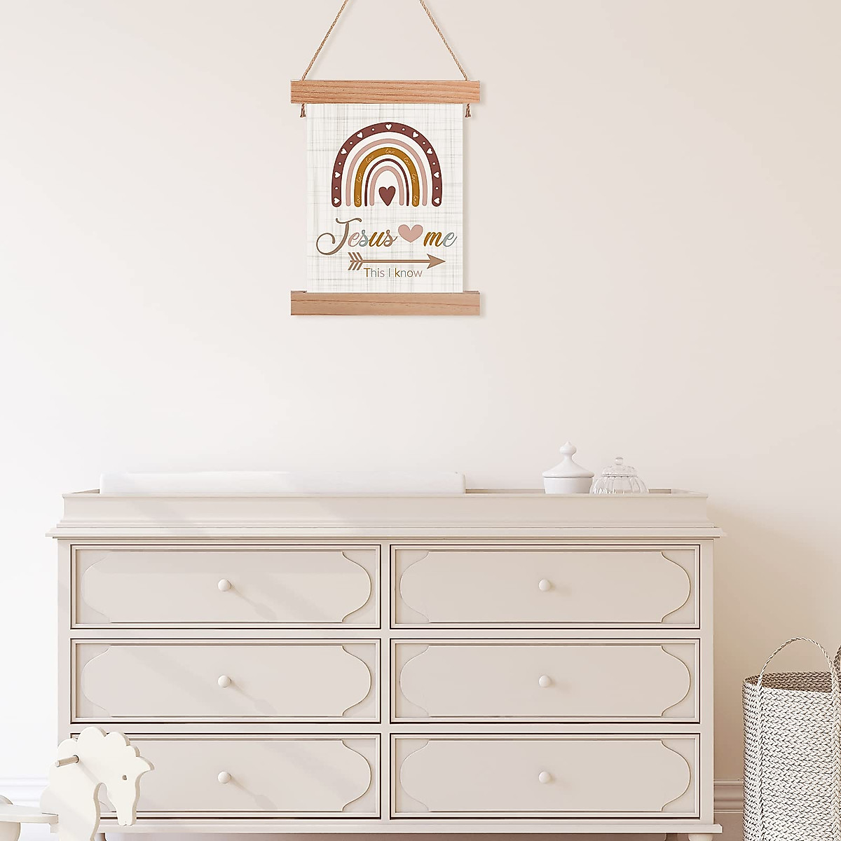 Boho Rainbow Nursery Decor Boho Rainbow Wall Art Boho Nursery Wall Decor Jesus Loves Me Hanging Wall Art Baptism Gifts for Girl Baby Shower