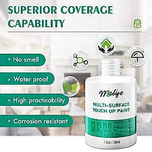 Multi-Surface Touch Up Paint, Waterproof and Quick Drying, Brush in Bottle, for Appliance and Home Repairs, Walls, Porcelain, Satin Finish, Tub, Cabinets, Furniture, Metal, Super Adhesion, 1.5 Fl Oz(Perfect White)