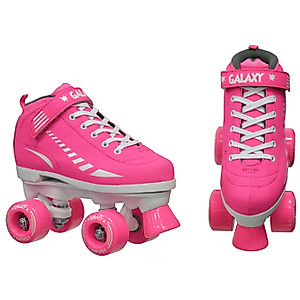New Epic Galaxy Elite Pink Quad Roller Skate 3 Pc. Bundle w/Bag & Extra Laces (Pink & Black)! (Youth 5)