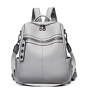 Leather Womens Backpack Purse for Women, Ladies Convertible Cute Purse Backpack and Handbags Shoulder Bag Bookbag Satchel for Travel (Medium, Light Grey)