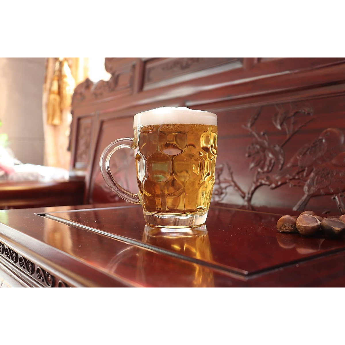 BothEarn 1 Pint Dimpled Beer Mug Set of 2 - Heavy British Pub Thick Glass with Handle - Stein Cup for Beer Lover in Home Party BBQ