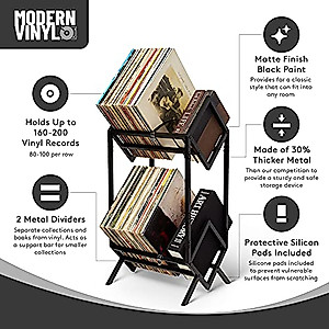 MODERN VINYL Record Holder - Matte Black Metal - 160-200 LP Storage - Simple, Quick Assembly - Vinyl Display, Storage - High-End Design - Protects Vinyl - Organize Albums - Book, Magazine, Files