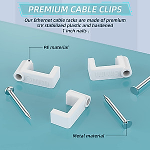 Cable Clips White - AOPOCKAN TECH 100 Pieces Ethernet Cable Clips with Steel Nails 8mm Cord Holder for Cat8 Cat7 Cat6 Round Ethernet Cable - 0.32 inch
